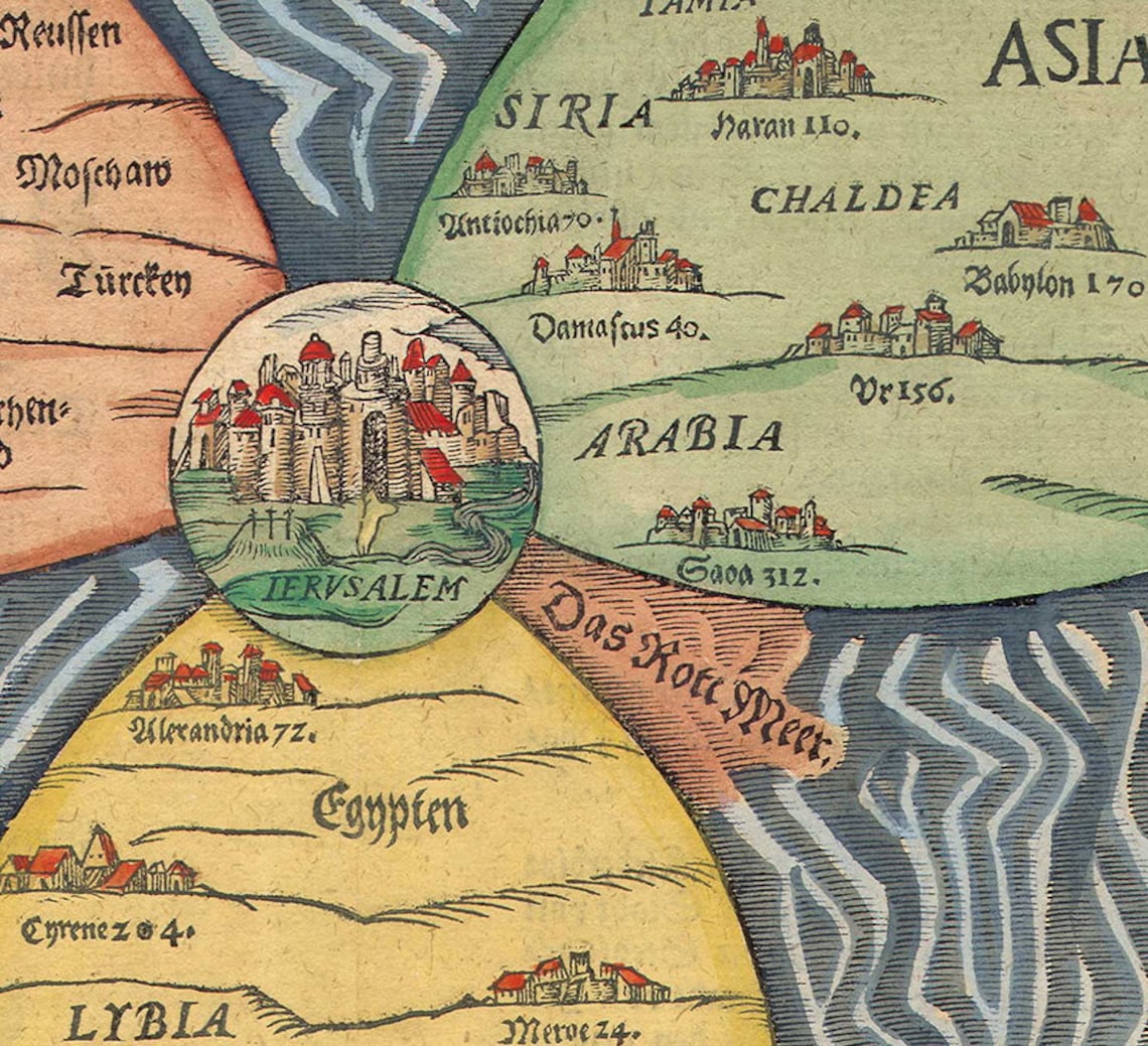 Bunting Clover Leaf World Map by Heinrich Bünting 1581. - Etsy