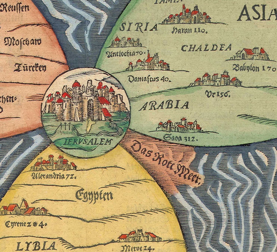 Bunting Clover Leaf World Map by Heinrich Bünting, 1581. Vintage ...