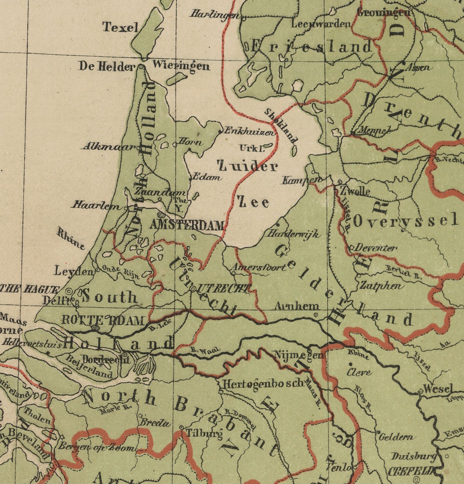 Map of Netherlands and Belgium, 1880. Vintage Home Deco Style Old Wall ...
