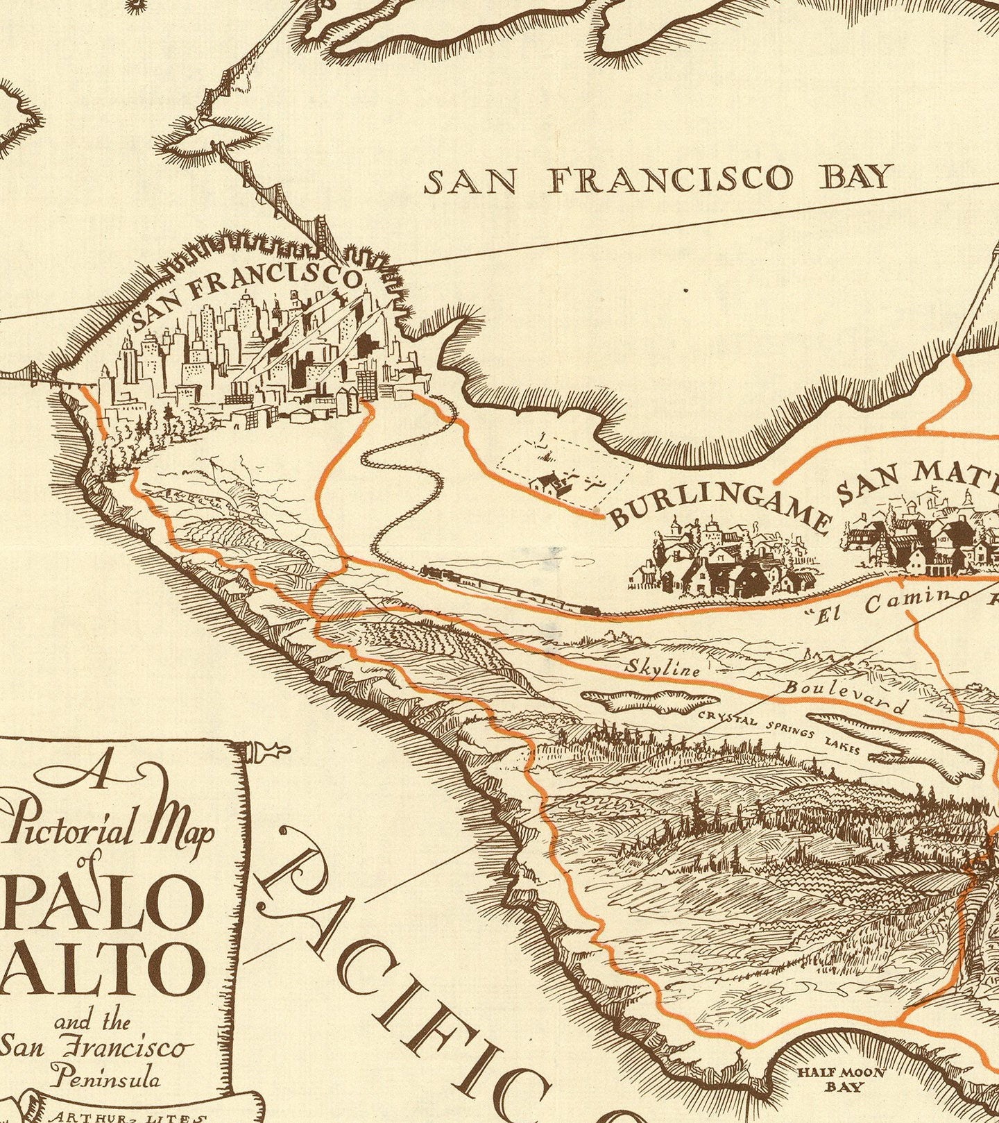 Pictorial Map of Palo Alto and San Francisco. Burlingame | Etsy