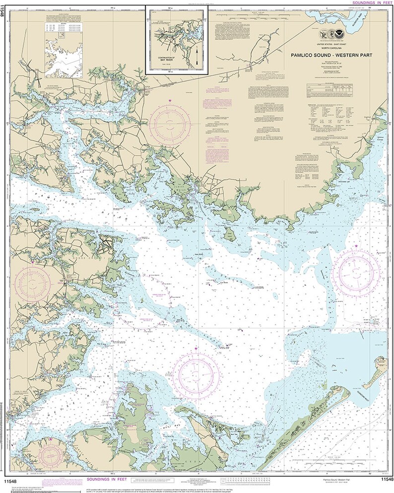 Nautical Chart of Pamlico Sound Western North Carolina. NOAA - Etsy