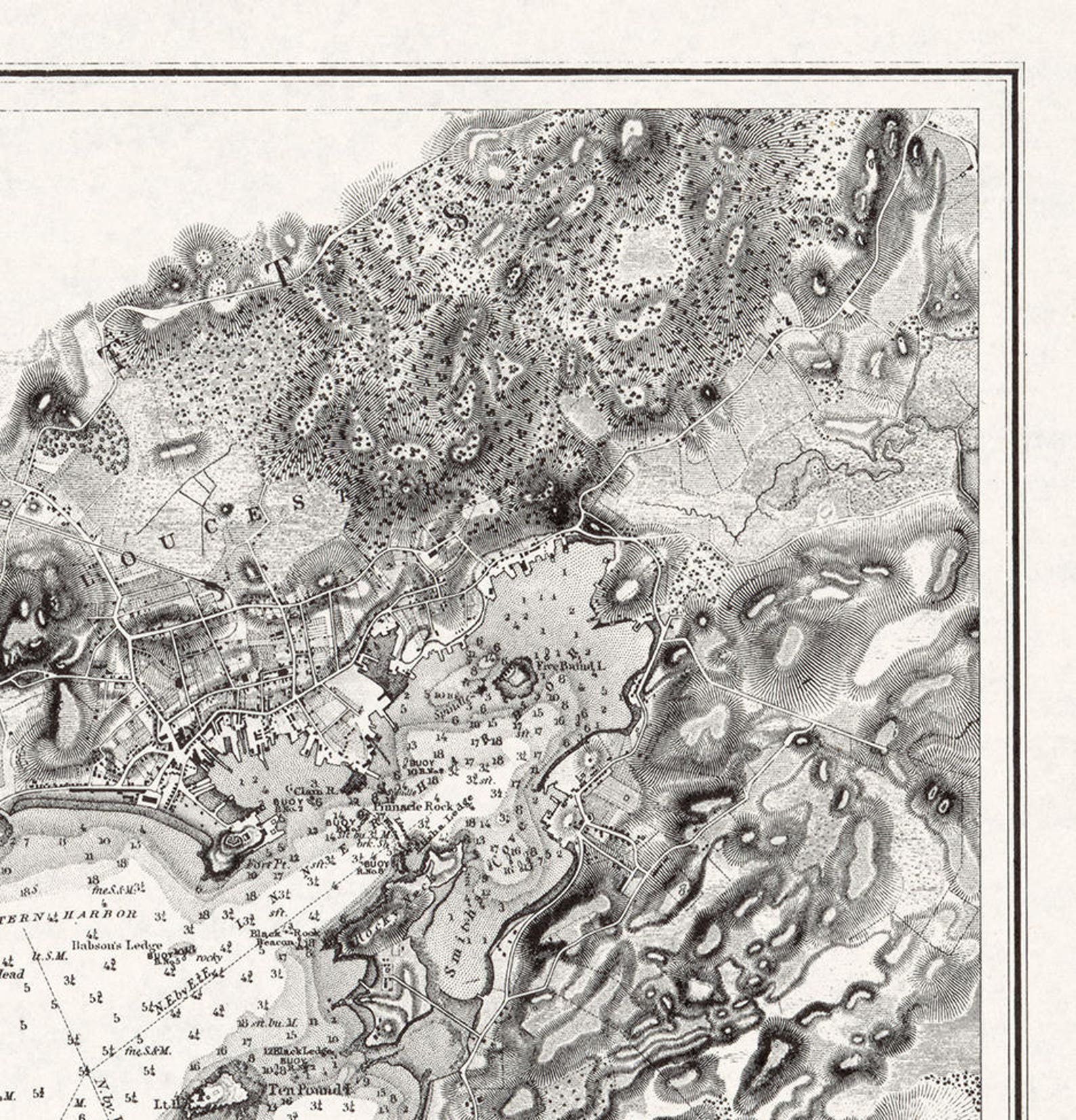 Map of Gloucester Harbor Nautical Charts Massachusetts Ma. - Etsy