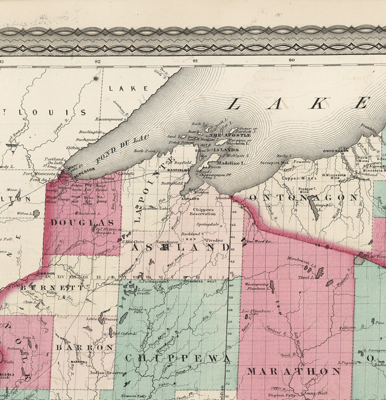 Map of the Wisconsin Lake Superior and Upper Peninsula 1864. | Etsy