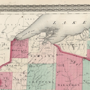 Map of the Wisconsin, Lake Superior and Upper Peninsula, 1864 ...