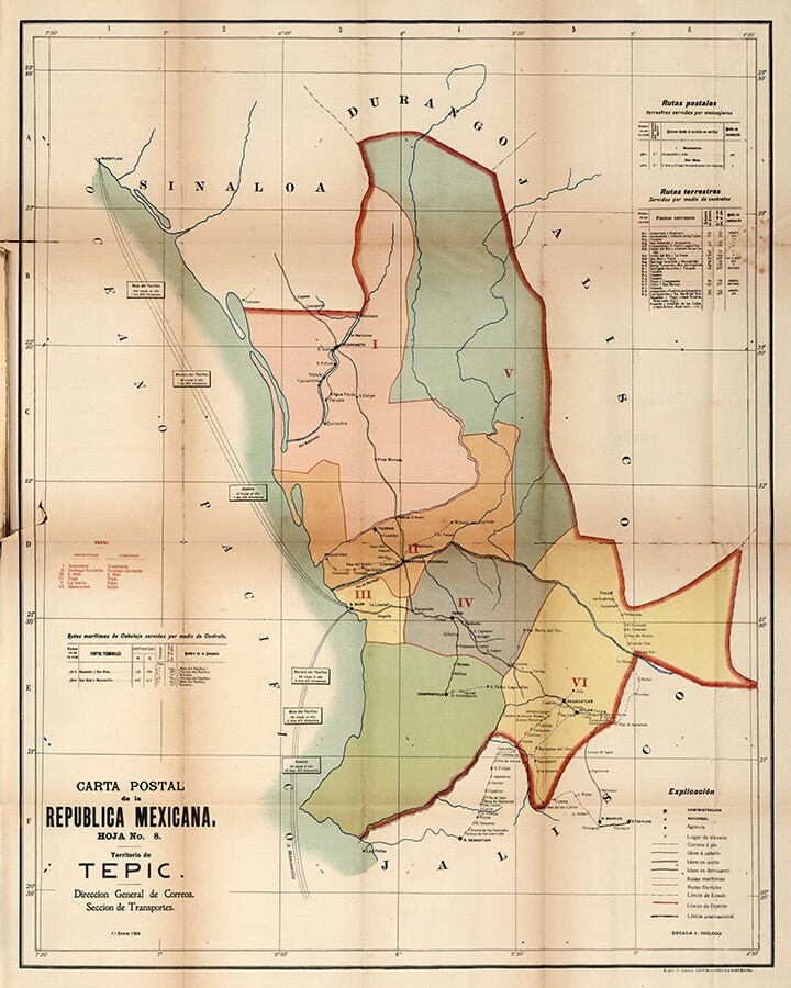 Map of Tepic Mexico 1904. Vintage Restoration Hardware Home | Etsy