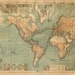 Chart of the World on Mercators Projection. 1882. Vintage Home Deco Style Old Wall Reproduction ...