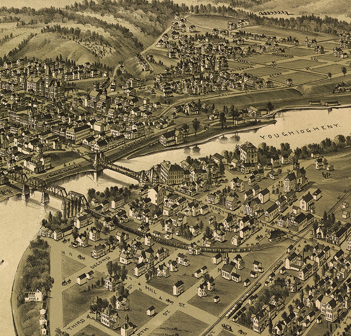 Map of Connellsville Fayette County Pennsylvania Pa. 1897. - Etsy