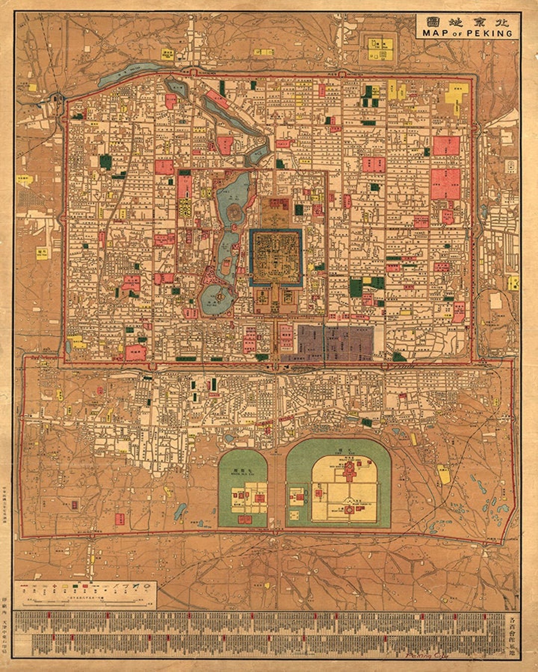 The Historic Map of Peiping (beijing), China, 1914. Vintage Restoration ...