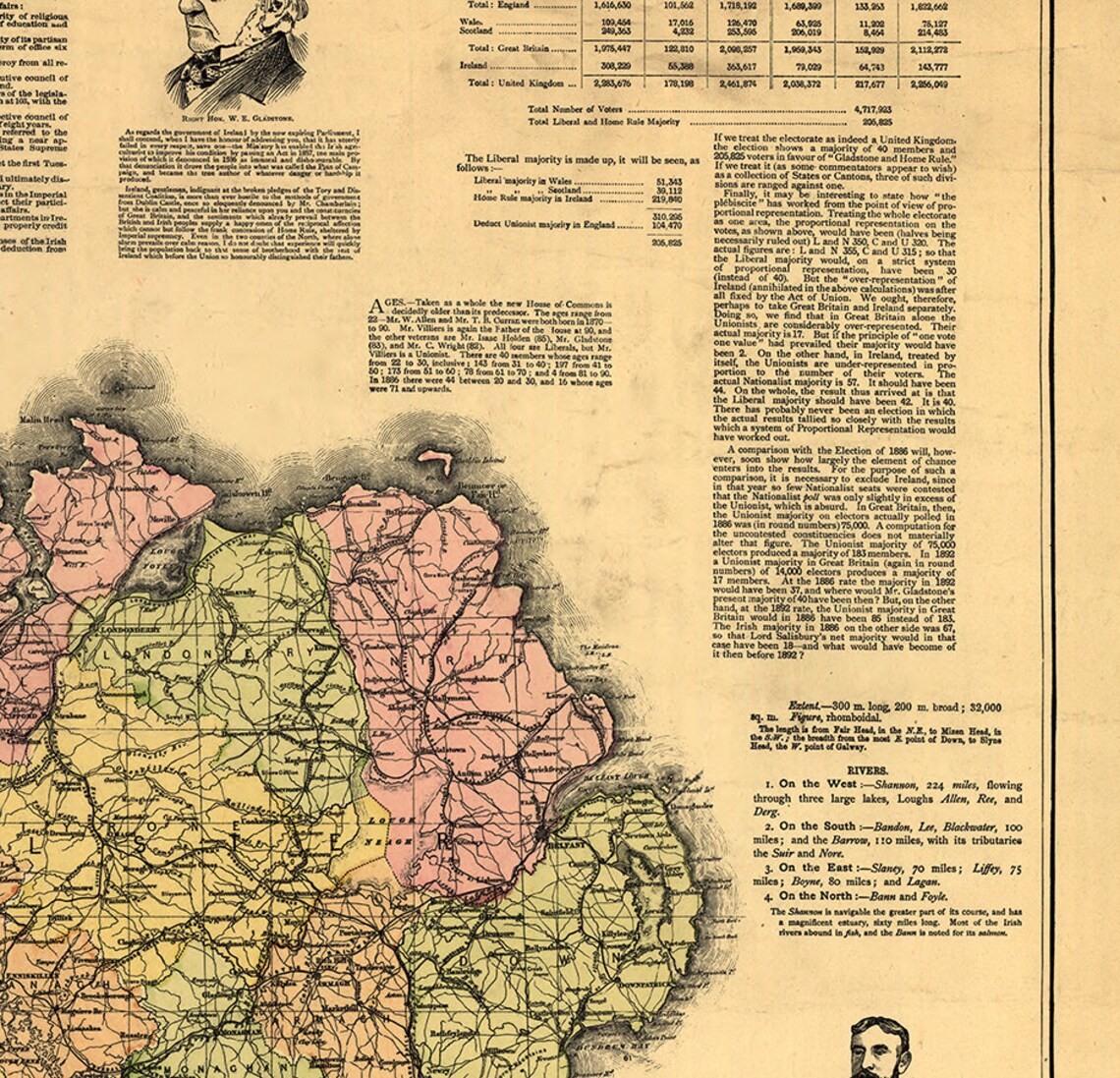 Home Rule Map of Ireland 1893. Vintage Restoration Hardware | Etsy
