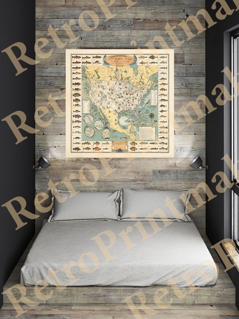 Big Game Fish Map Poster Print Vintage Fresh and Saltwater - Etsy