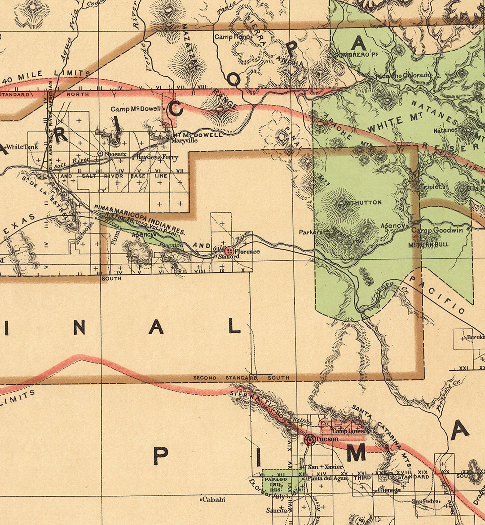 Map of Arizona, 1876. Vintage Restoration Hardware Home Deco Style Old ...