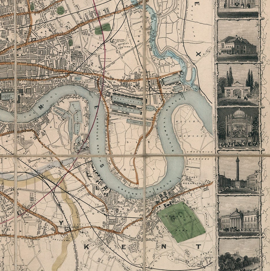 Historic London Map England U.K. 1851. Restoration Hardware | Etsy