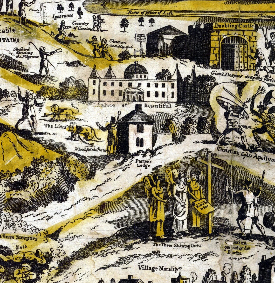 Illustration Map of the Pilgrim's Progress 1813 Print Poster. Vintage ...