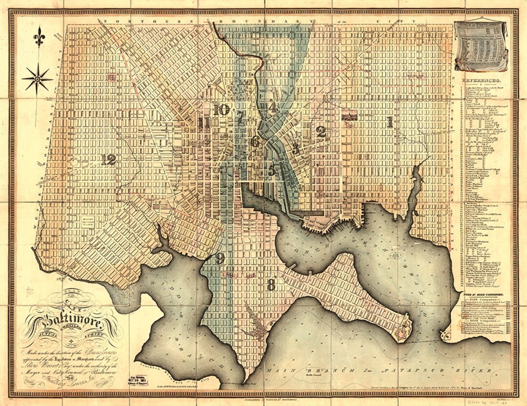Baltimore City Planning, Maryland, MD., 1822. Vintage Restoration ...