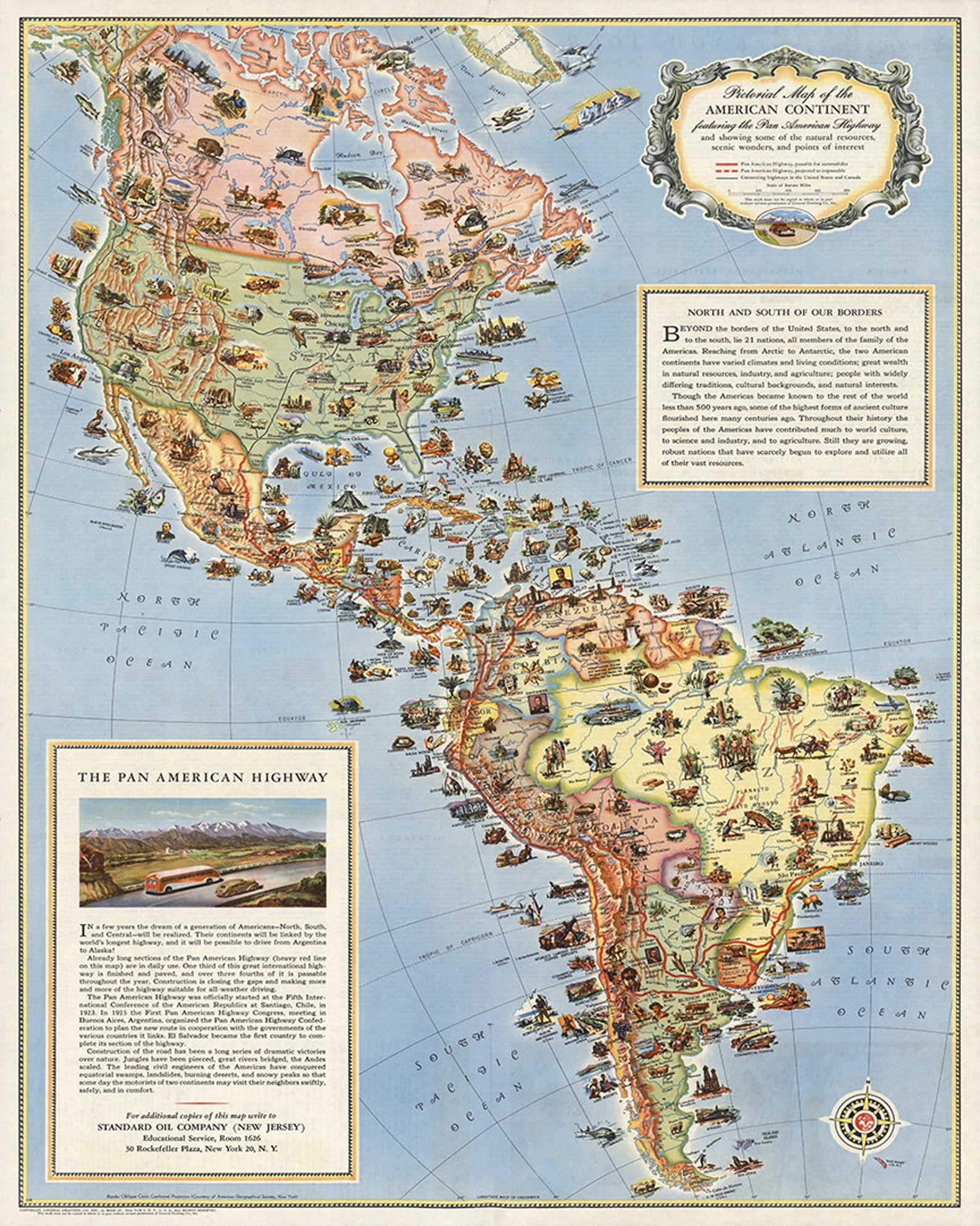 Pictorial Map of the Pan American Highway. Vintage home Décor | Etsy