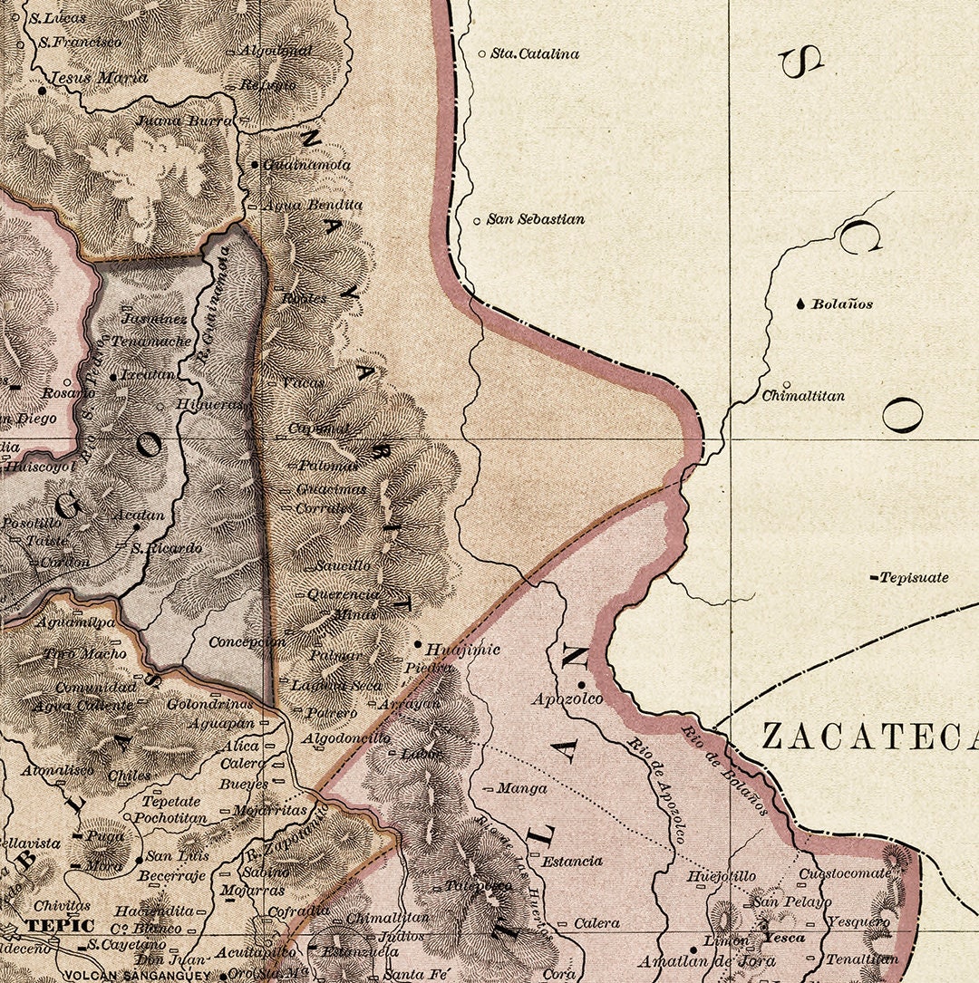 Map of Tepic Mexico 1886. Vintage restoration hardware home | Etsy