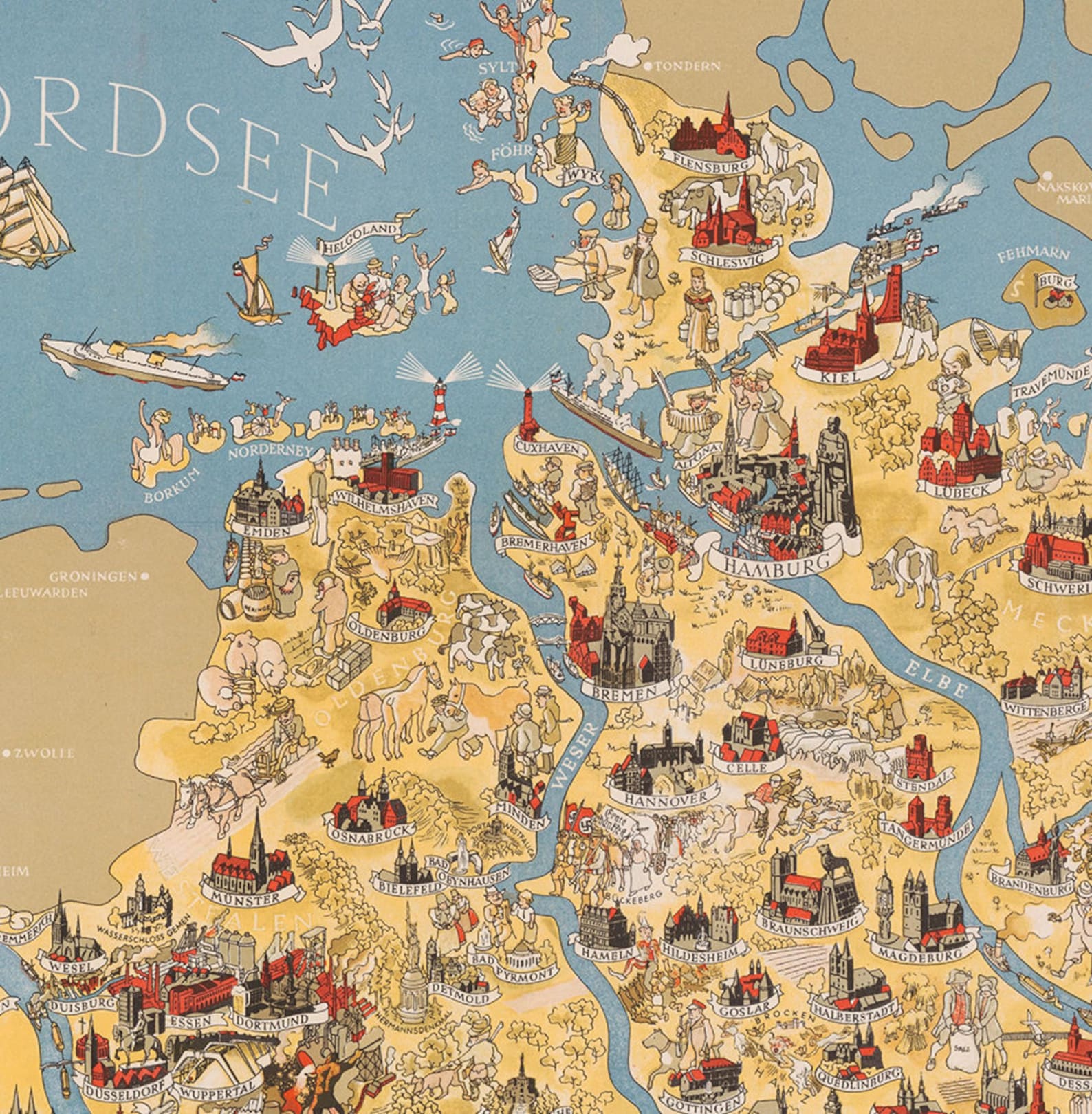 Pictorial Map of Germania germany. Restoration Hardware Home - Etsy