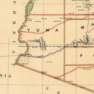 Map of Arizona, 1876. Vintage Restoration Hardware Home Deco Style Old ...