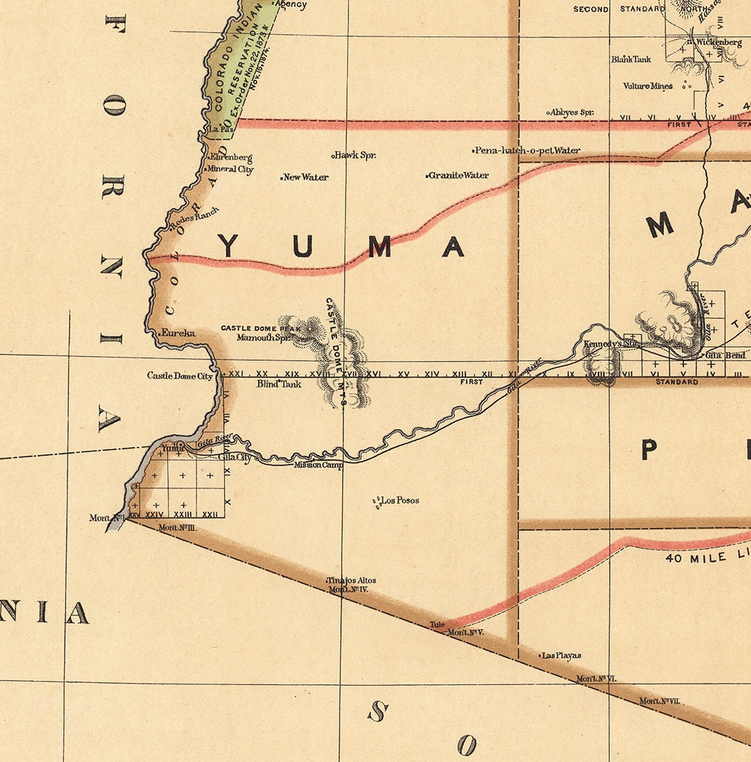 Map of Arizona, 1876. Vintage Restoration Hardware Home Deco Style Old ...