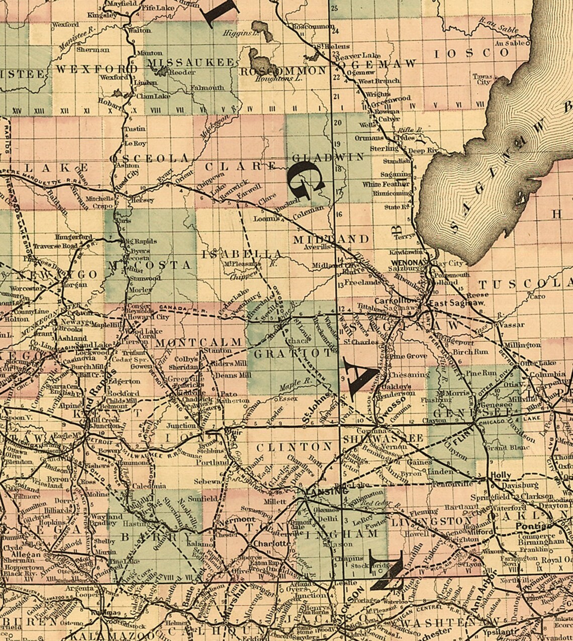 Railroad map of Michigan prepared for the commissioner of | Etsy