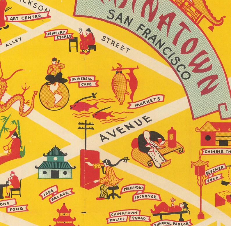 Pictorial Map of San Francisco Chinatown California CA. | Etsy