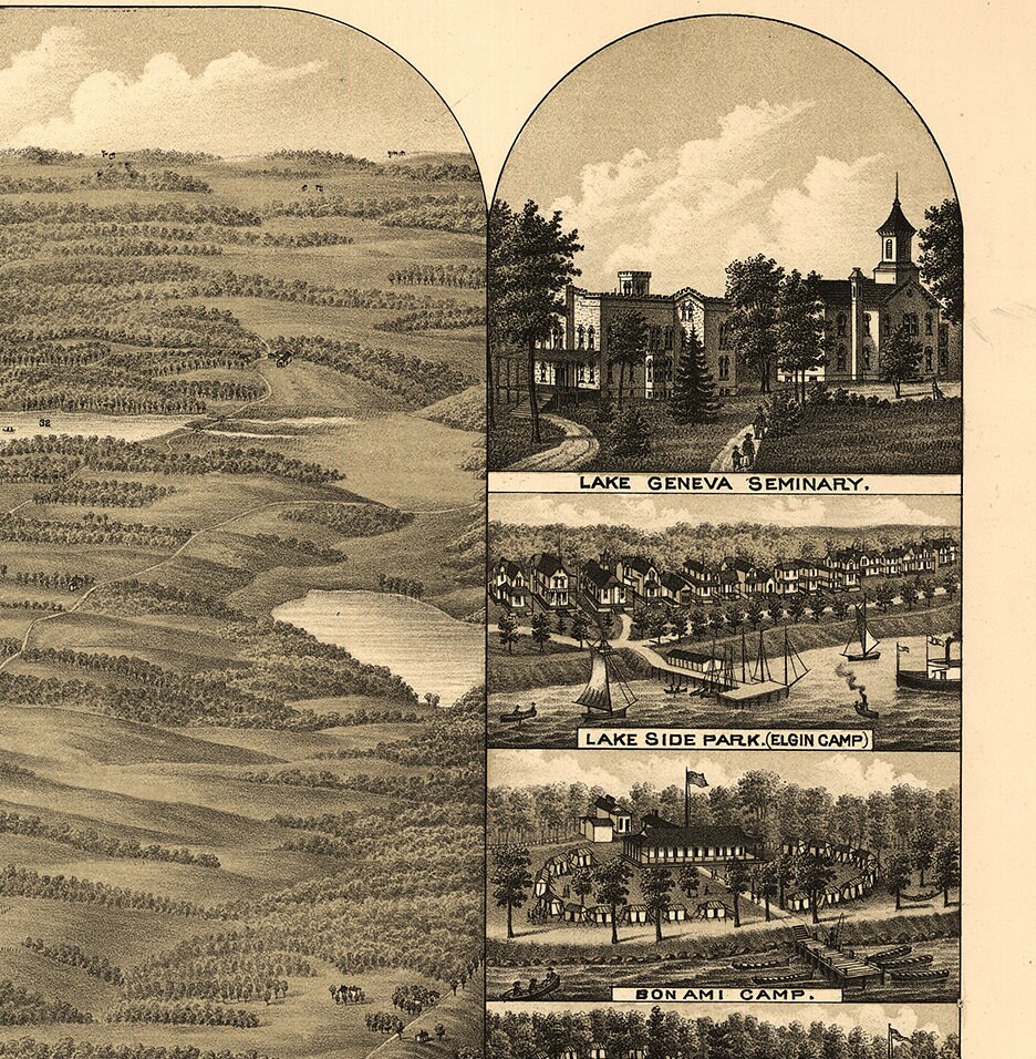 Map of Lake Geneva, Walworth Co., Wisconsin 1882, WI. Vintage ...