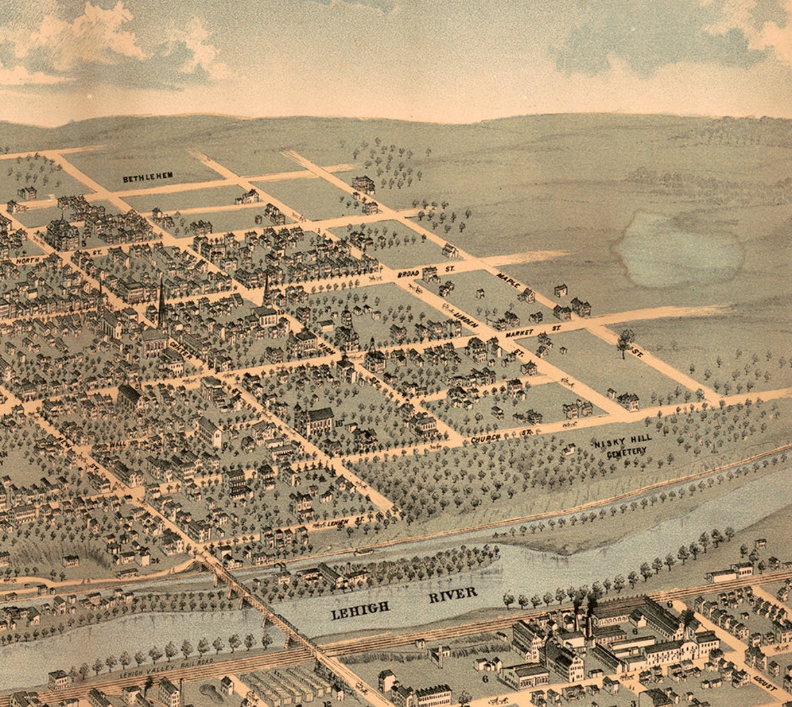Map of Bethlehem Lehigh and Northampton County Pennsylvania - Etsy
