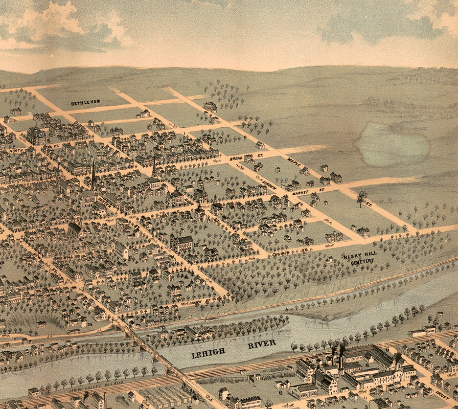 Map of Bethlehem, Lehigh and Northampton County, Pennsylvania, PA 1878 ...