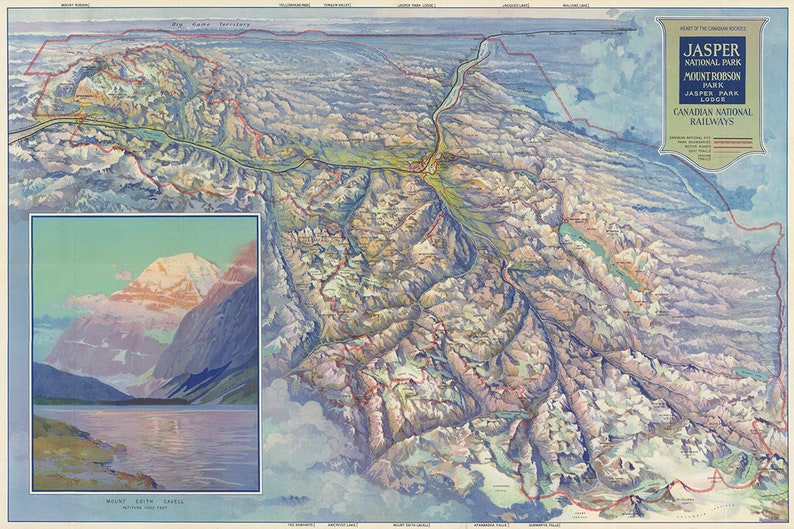 Pictorial Map of Jasper National Park and Mount Robson Park. | Etsy