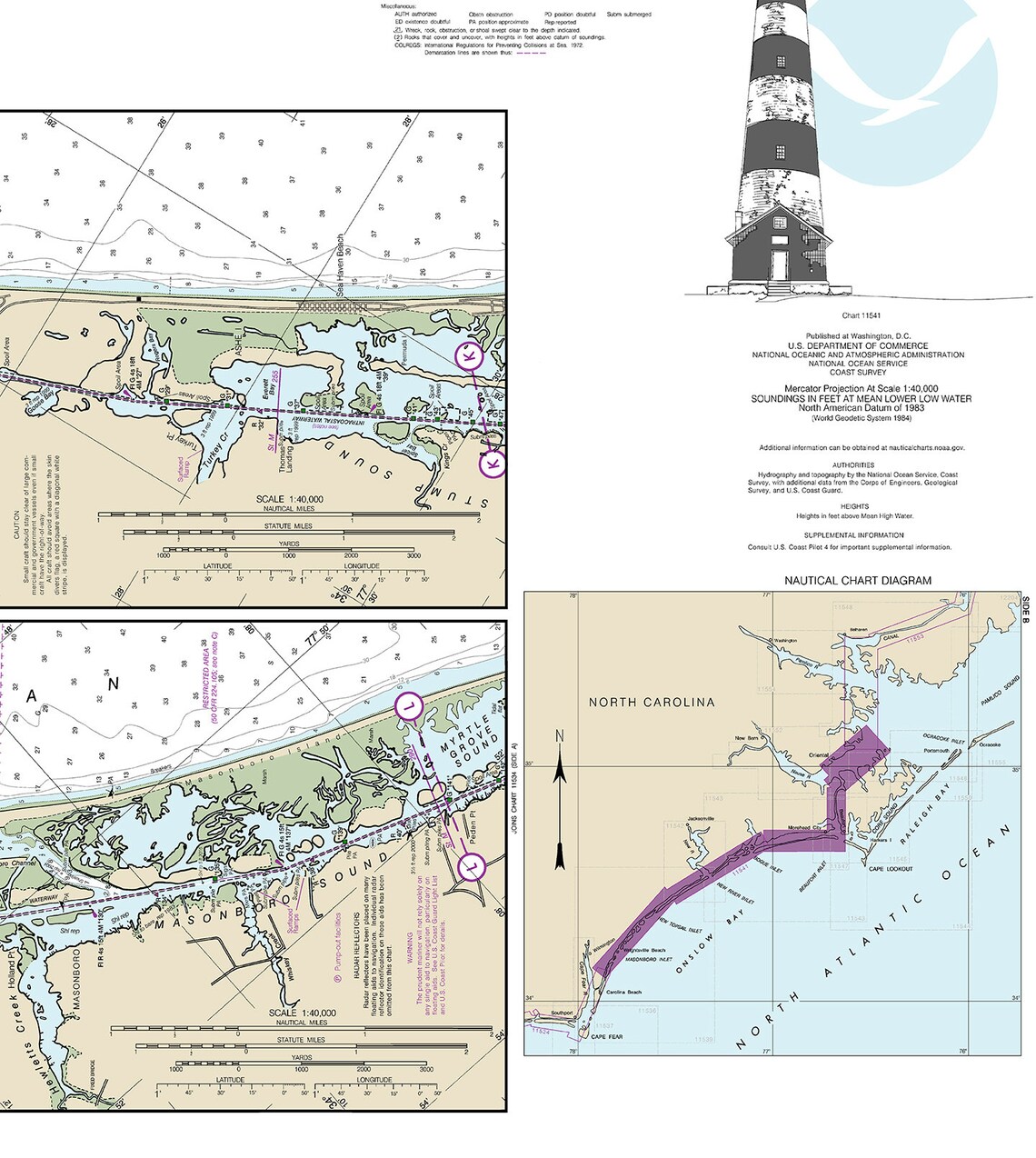 Nautical Charts of Neuse River to Myrtle Grove Sound in North - Etsy