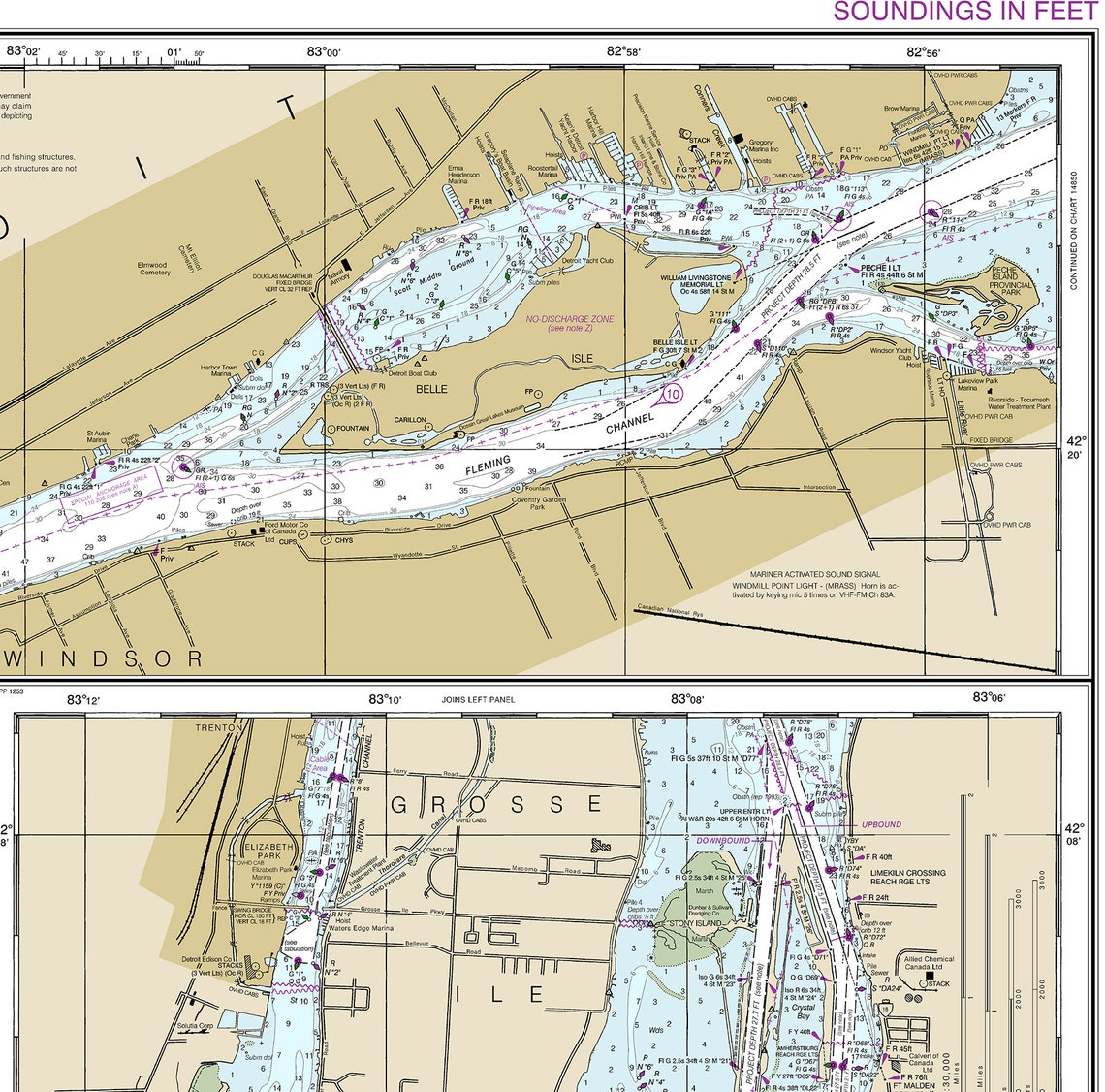 Nautical Charts of Detroit River. Michigan. Great Lakes. Lake - Etsy