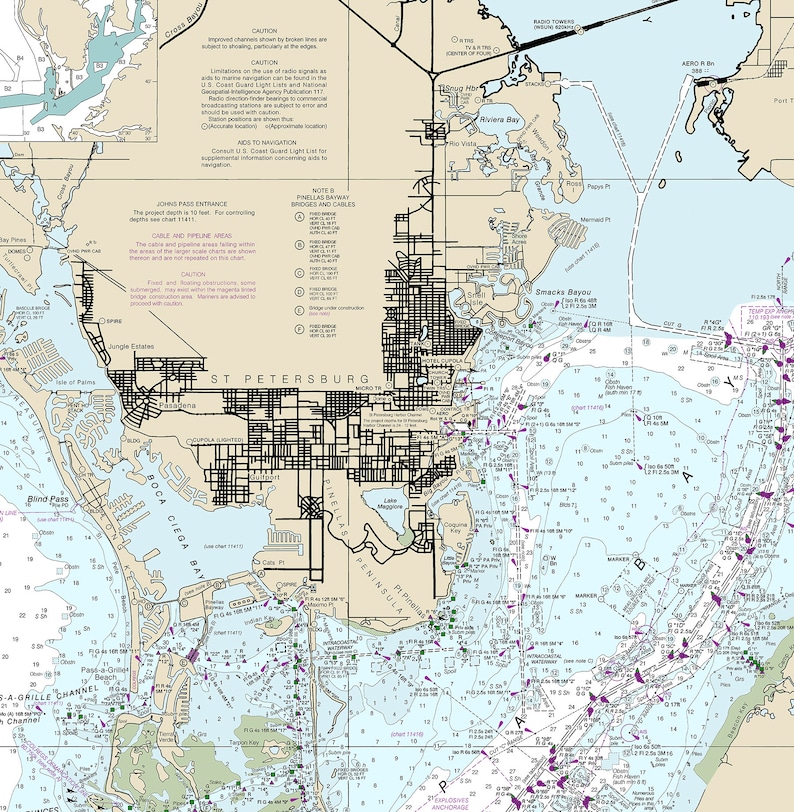 Tampa Bay & St. Joseph Sound Map – Florida Nautical Chart NOAA 11412 ...