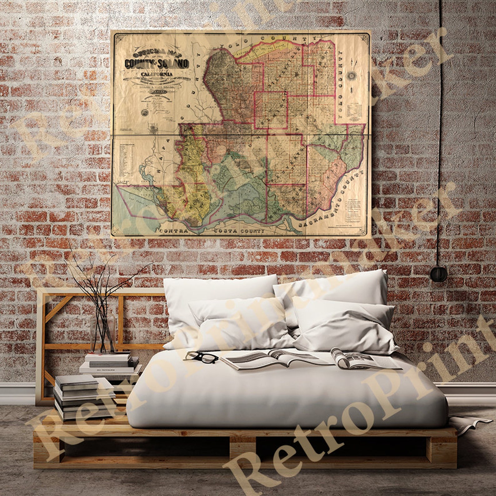 Map of Solano County, California (CA), 1890. Vintage Restoration ...