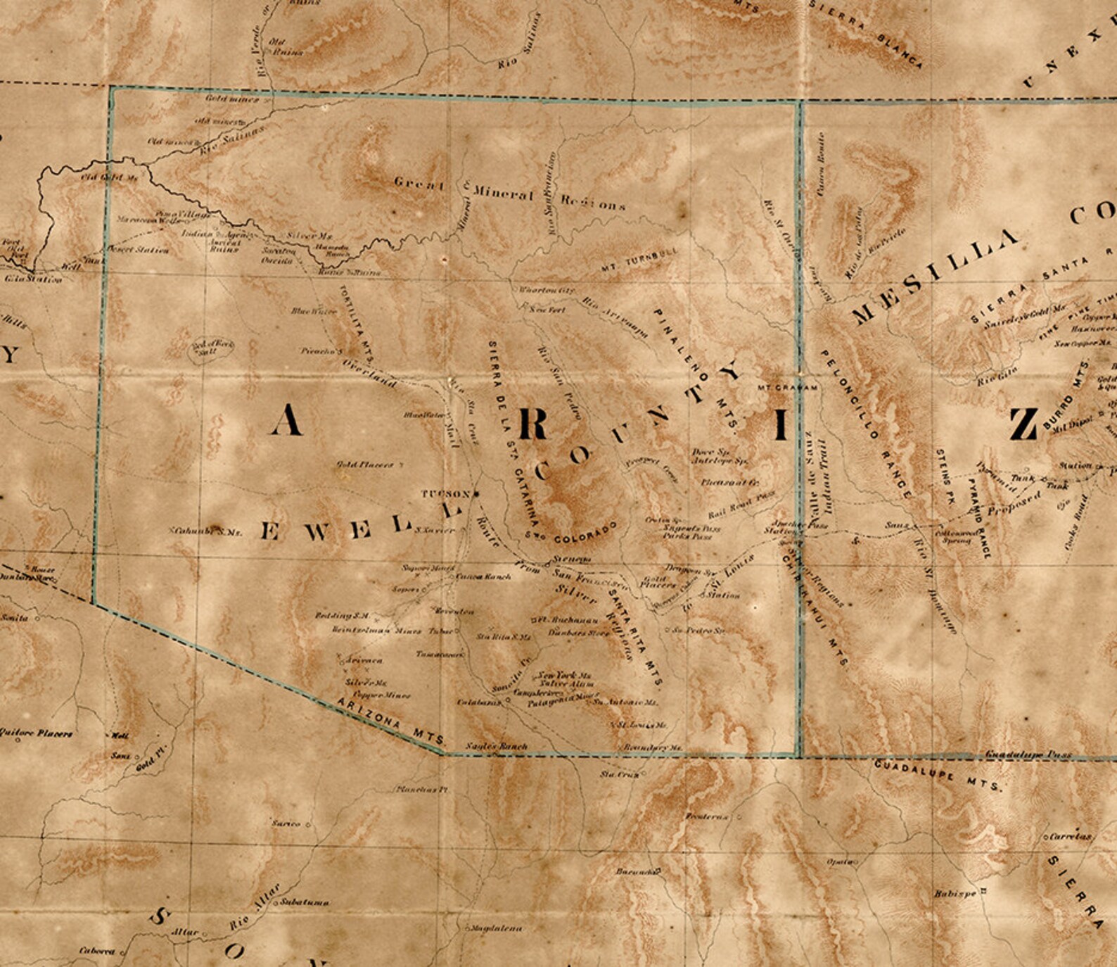Map of Arizona 1860. Restoration Hardware Home Deco Style Old | Etsy