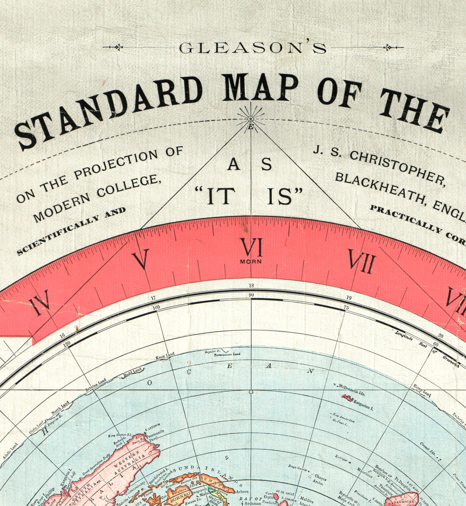Gleason's New Standard Map of the World, 1892. Vintage Restoration ...
