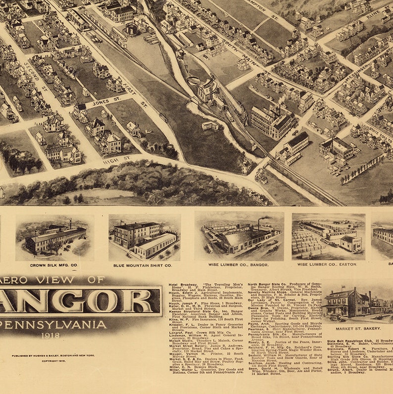 Map of Bangor Northampton County Pennsylvania PA 1918. - Etsy
