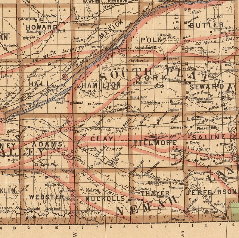 Map of State of Nebraska 1876. Vintage Home Deco Style Old | Etsy