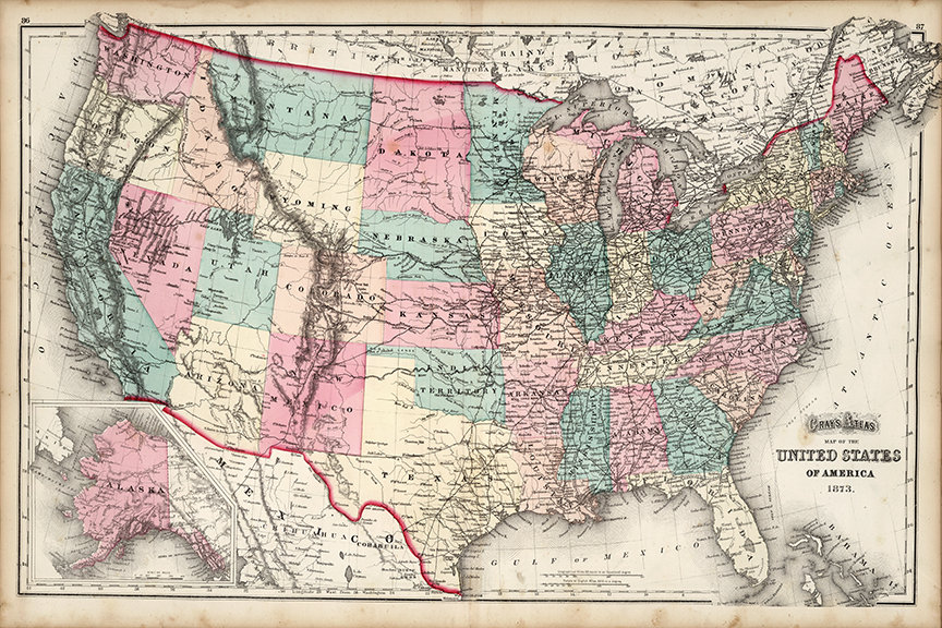 Map of United States 1873. Vintage restoration hardware home | Etsy