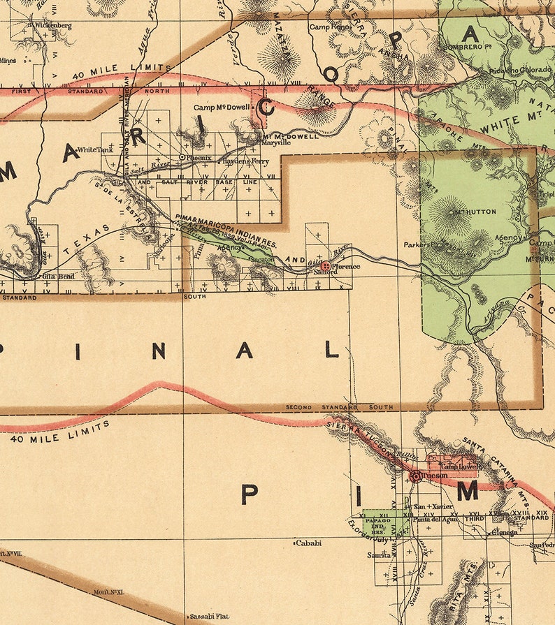 Map of Arizona, 1876. Vintage Restoration Hardware Home Deco Style Old ...