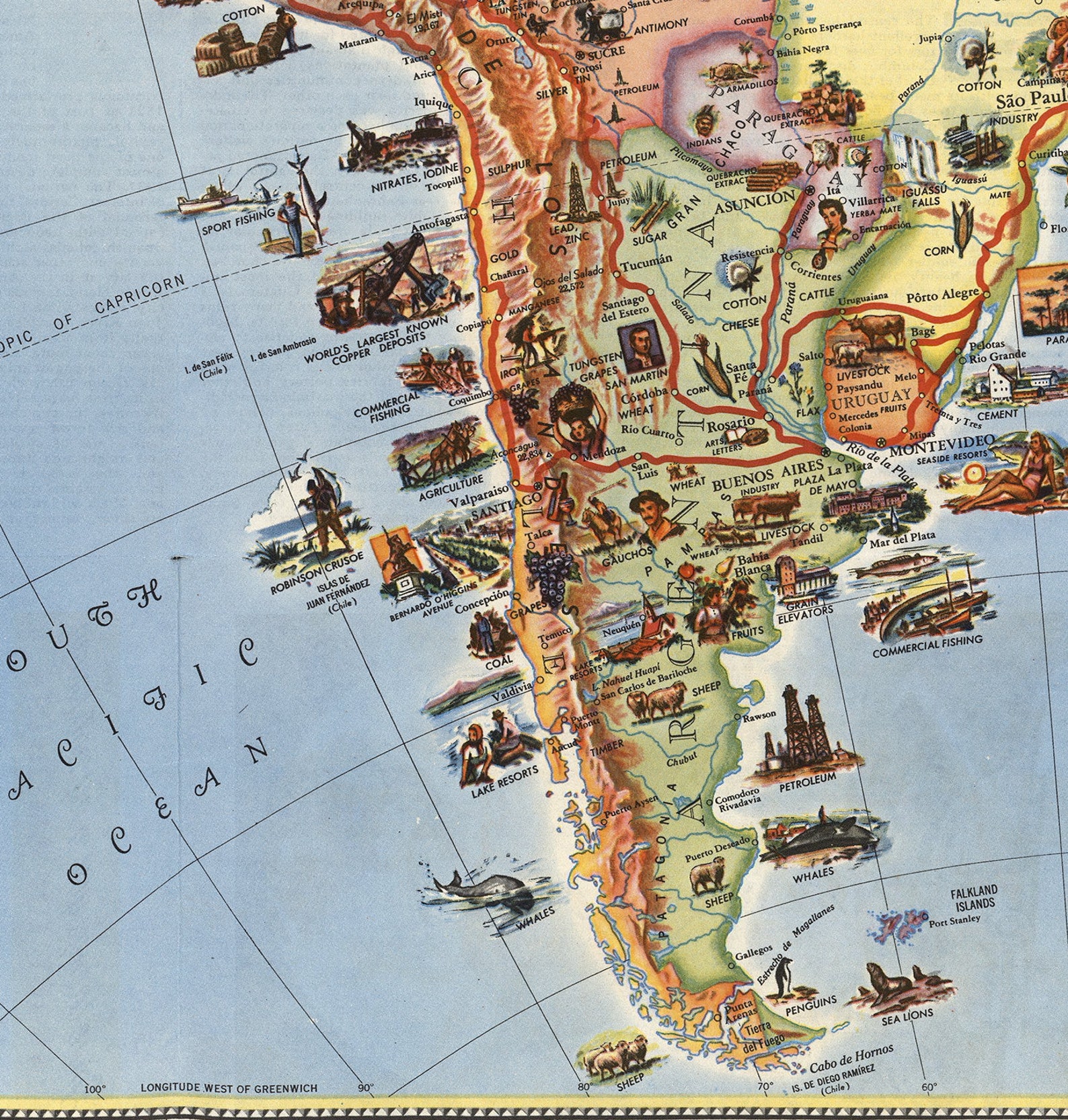 Pictorial Map of the Pan American Highway. Vintage Home Décor - Etsy