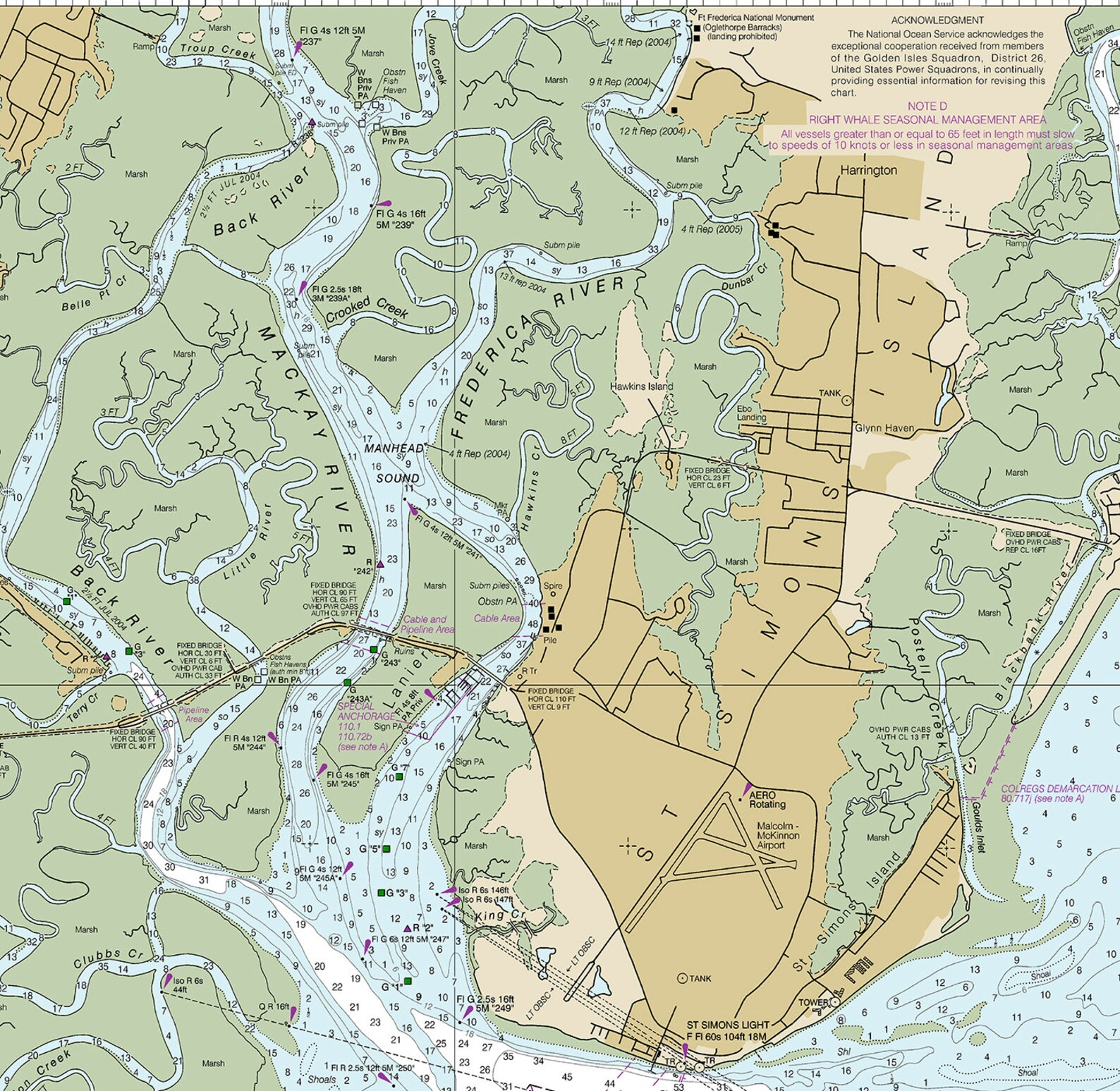 Nautical Charts of St Simons Sound, Brunswick Harbor and Turtle River ...