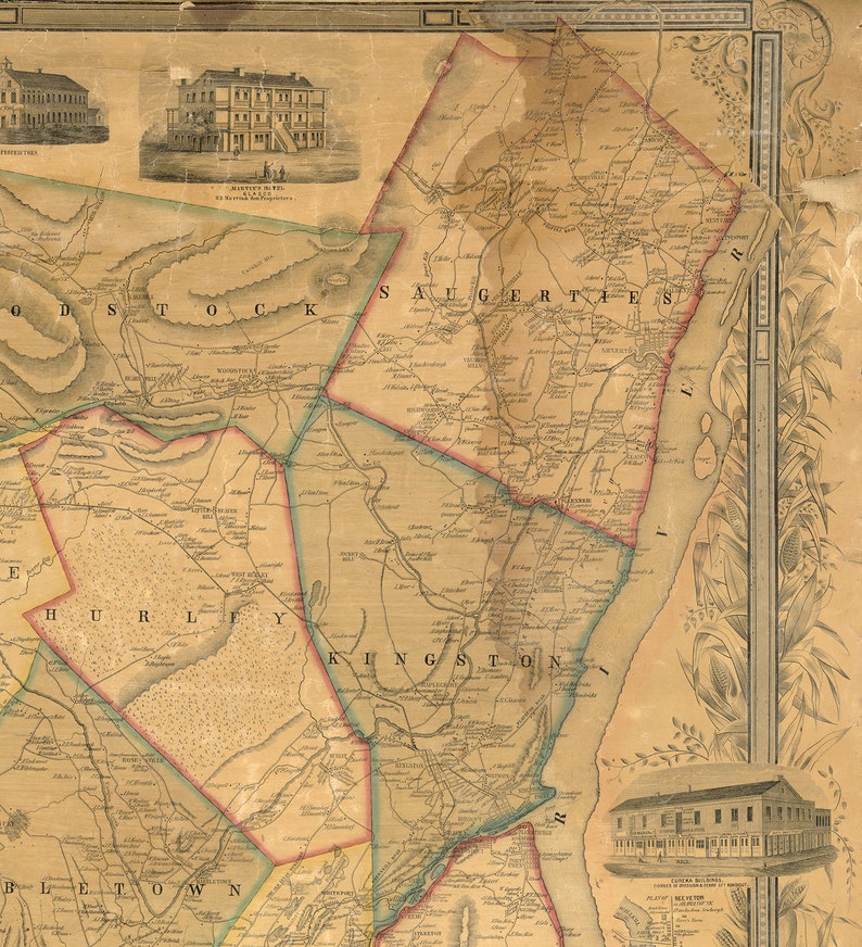 Map of Ulster County New York NY 1854. Vintage Home Style Old | Etsy
