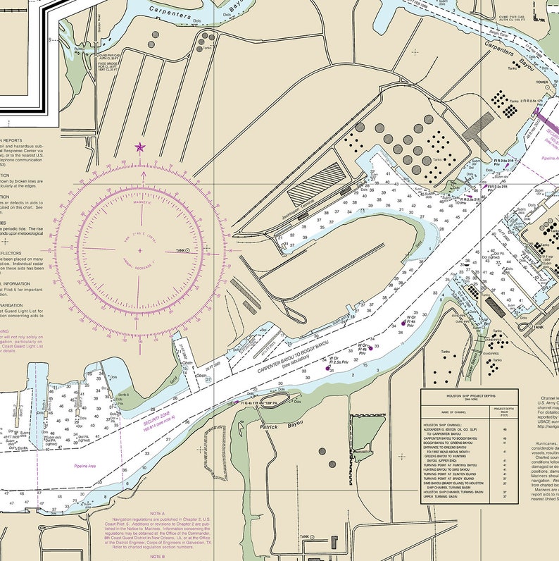 Nautical Charts of Houston Ship Channel Carpenters Bayou to - Etsy
