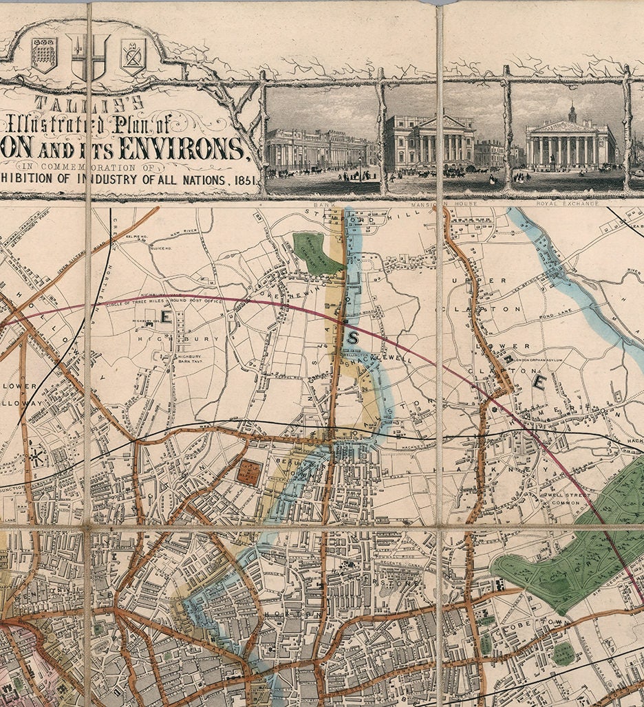 Historic London Map England U.K. 1851. Restoration Hardware | Etsy