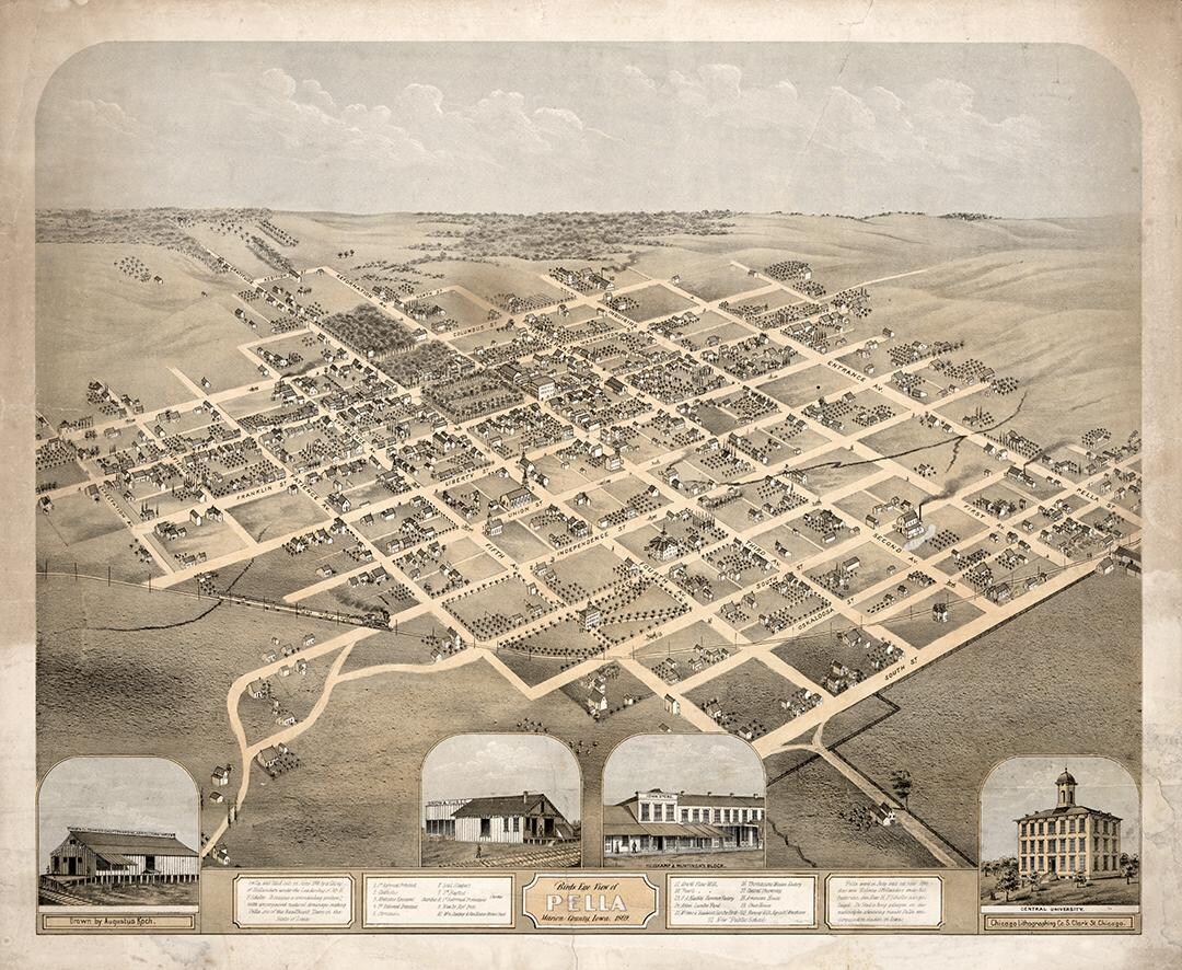 Map of Pella, Marion County, Iowa. 1869 Vintage Home Deco Style Old ...