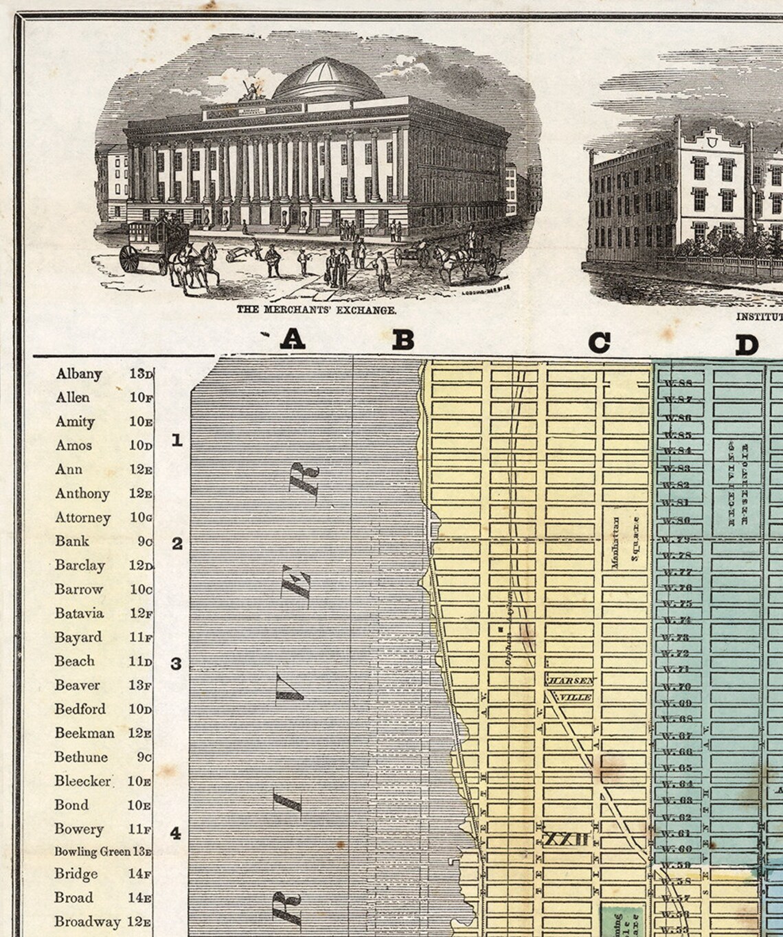 Mapa de la ciudad de Nueva York Bajo Manhattan 1850. - Etsy España