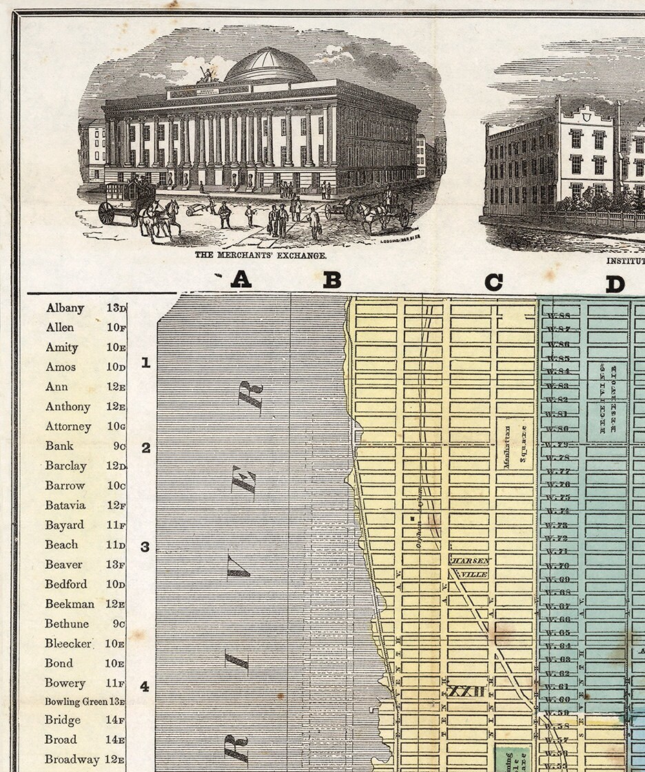 Map of New York City, Lower Manhattan, 1850. Vintage Restoration ...