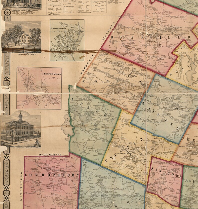 Map of Rockingham Co. New Hampshire 1857. Vintage Restoration - Etsy