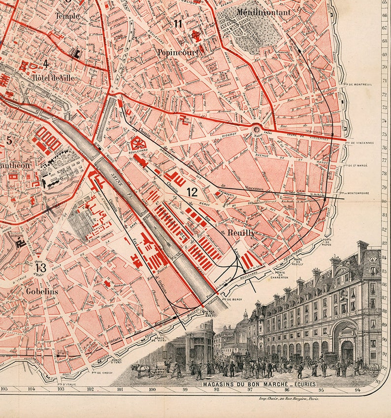 Map of Paris France 1892. Restoration Hardware Home Deco | Etsy
