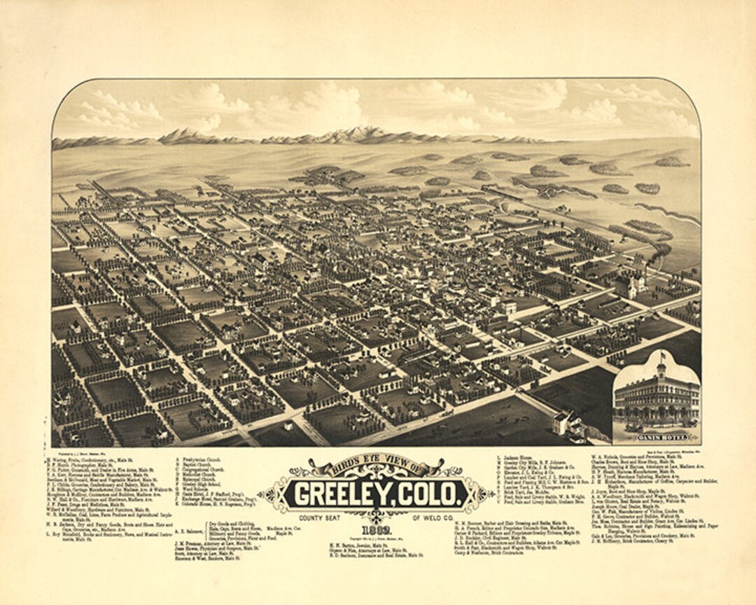 Map of the Greeley, Weld Co., Colorado, 1882. Vintage Restoration ...